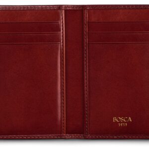 Bosca Men's Leather Card Holder Wallet – Italian Full Grain Vegetable Tanned Credit Card Case – 6 Card Slots, 2 Receipt Wells – Classic Glossy Finish – Gift-Ready Packaging - Dark Brown