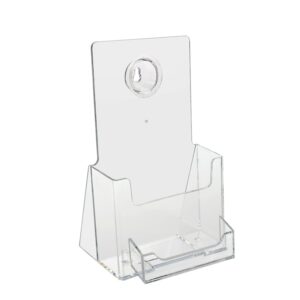 sourceone trifold brochure holder for 4” x 9” booklets – with business card container – clear acrylic countertop organizer