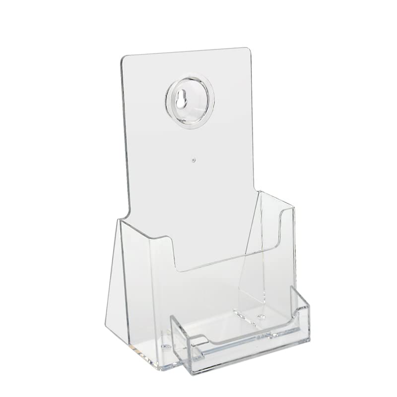 SourceOne Trifold Brochure Holder for 4” x 9” Booklets – with Business Card Container – Clear Acrylic Countertop Organizer