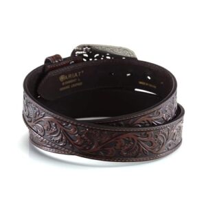 Ariat Women's Scroll Embossed Buckle Belt, Brown, Medium