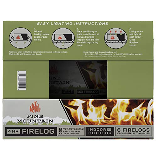 Pine Mountain Traditional 4-Hour Firelog, 6 Logs Long Burning Firelog for Campfire, Fireplace, Fire Pit, Indoor and Outdoor Use