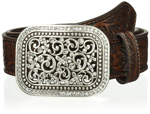 Ariat Women's Scroll Embossed Buckle Belt, Brown, Medium