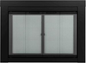 pleasant hearth at-1002 ascot fireplace glass door, black, large