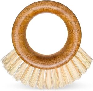 full circle the ring bamboo vegetable and fruit cleaning brush - a versatile scrubber for food, including potatoes, mushrooms, and veggies with recycled bristles and handle