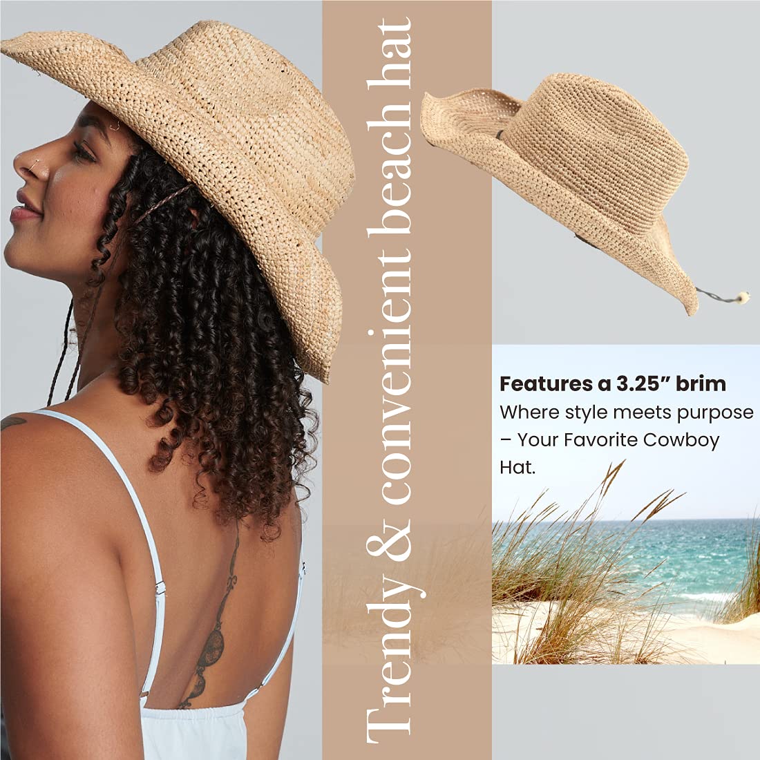 San Diego Hat Company Women's Crocheted Raffia Cowboy Hat,Natural,One Size