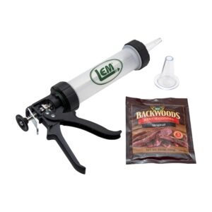 lem products jerky gun with nozzles, backwoods seasonings, plastic