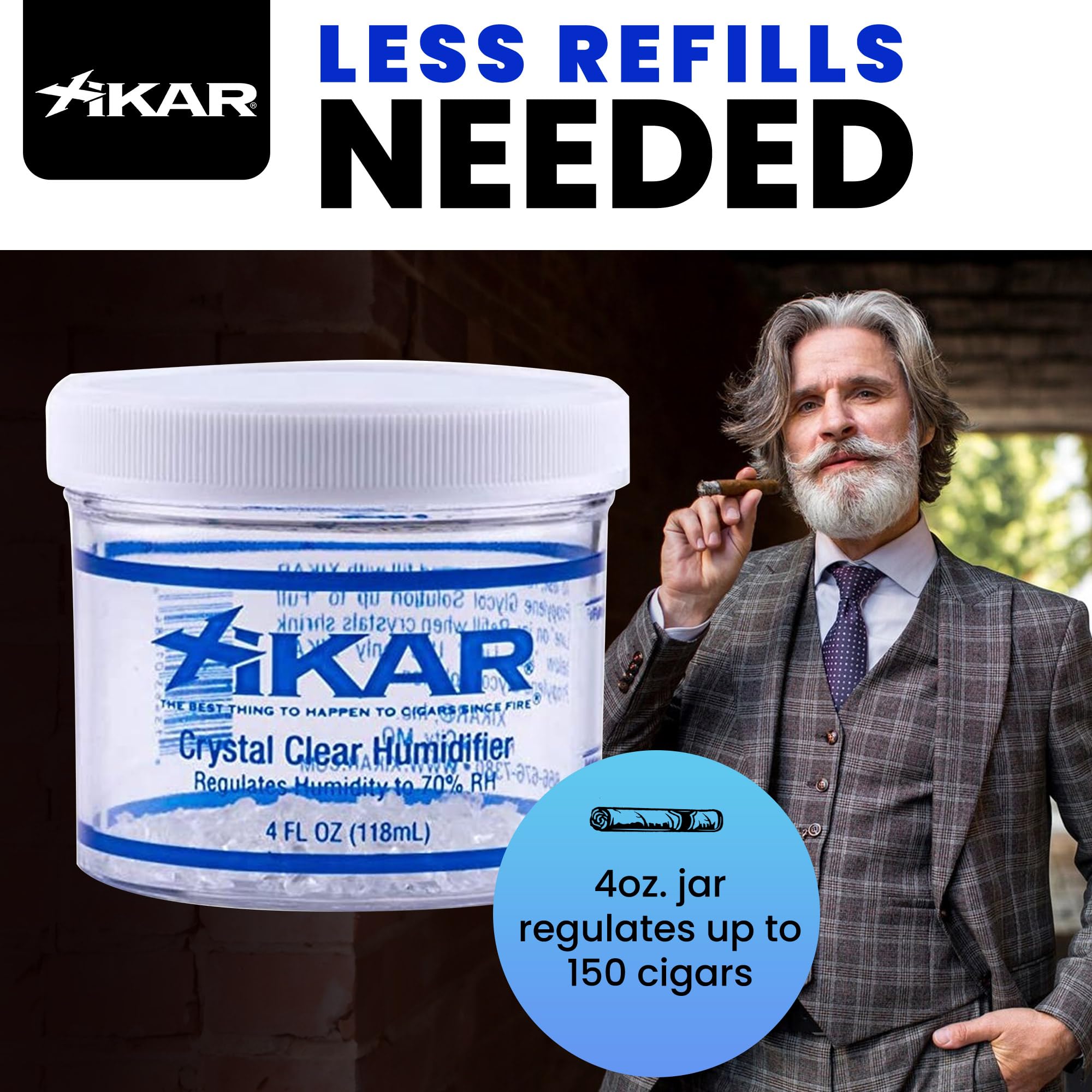 XIKAR Crystal Gel Humidifier Jar for Cigar Humidors, 4oz - Reusable Crystals for Premium Cigar Humidification - Regulates 70% Relative Humidity and Lasts up to 90 Days, Ideal for 150 Cigars