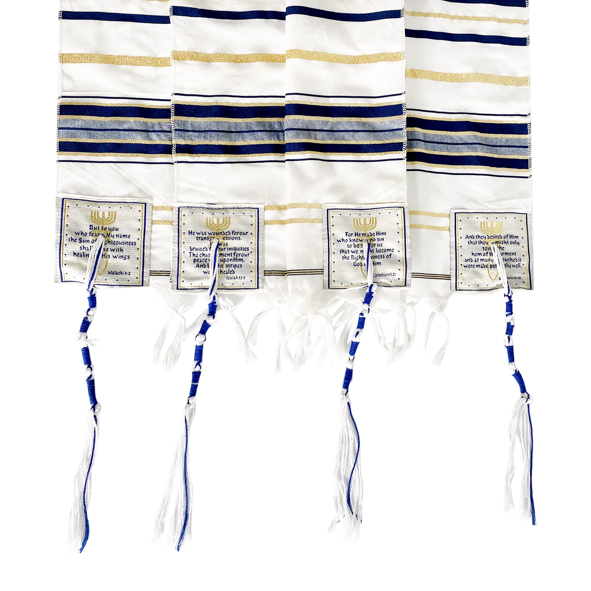 Holy Land Market New Covenant Messianic Prayer Shawl Tallit 72" X 22" with Bag, Card and Brochure From Israel (One Tallit)