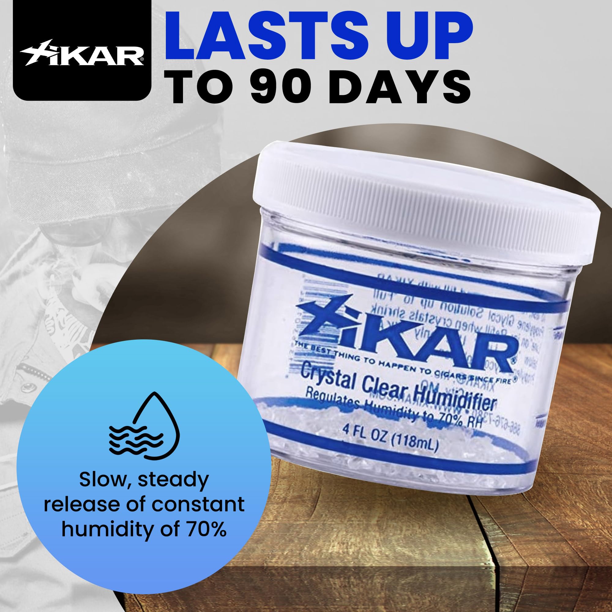 XIKAR Crystal Gel Humidifier Jar for Cigar Humidors, 4oz - Reusable Crystals for Premium Cigar Humidification - Regulates 70% Relative Humidity and Lasts up to 90 Days, Ideal for 150 Cigars