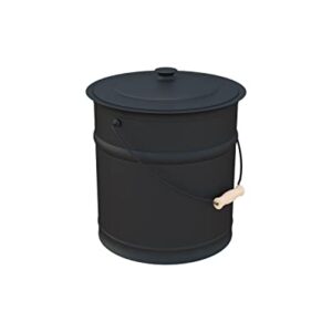 Plow & Hearth 3 Gallon Black Large Ash Bucket with Lid and Wood Handle | 28 Gauge Galvanized Iron Metal | Double Bottom | Tool for Fireplaces Fire Pits Wood Burning Stoves | Hearth Accessories