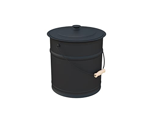 Plow & Hearth 3 Gallon Black Large Ash Bucket with Lid and Wood Handle | 28 Gauge Galvanized Iron Metal | Double Bottom | Tool for Fireplaces Fire Pits Wood Burning Stoves | Hearth Accessories