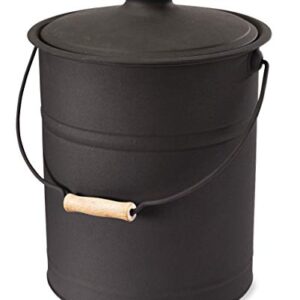 Plow & Hearth 3 Gallon Black Large Ash Bucket with Lid and Wood Handle | 28 Gauge Galvanized Iron Metal | Double Bottom | Tool for Fireplaces Fire Pits Wood Burning Stoves | Hearth Accessories