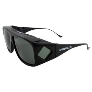 overalls sunglasses with black and polarized grey lens fits over glasses