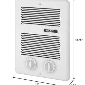 Cadet Com-Pak Bath Electric Wall Heater Complete Unit with Thermostat and Timer (Model: CBC103TW, Part: 65101), 3415 BTU, 240/120 Volt, 1000 Watt, White