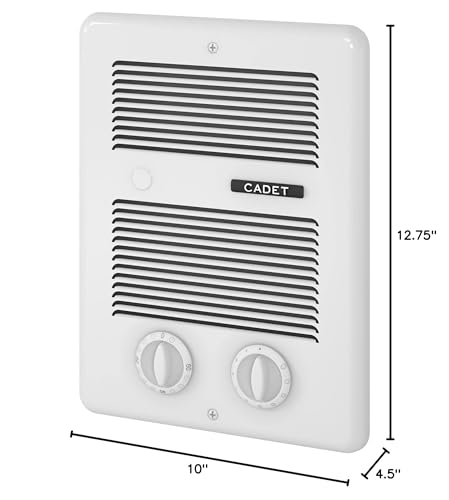 Cadet Com-Pak Bath Electric Wall Heater Complete Unit with Thermostat and Timer (Model: CBC103TW, Part: 65101), 3415 BTU, 240/120 Volt, 1000 Watt, White