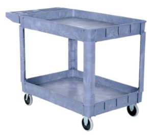 vestil plsc-2-2436 plastic service cart with 4" lipped shelves, 2 shelves, gray, 550 lbs load capacity, 33-1/2" height, 36" length x 24-1/2" width