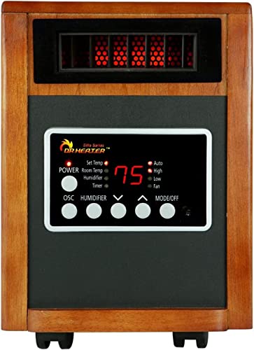 Dr Infrared Heater DR-998, 1500W, Space Heater with Humidifier, Oscillation Fan & Remote Control (Cherry)