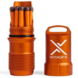 exotac - matchcap xl waterproof camping match kit holder with integrated striker (blaze orange)