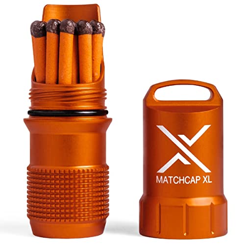 EXOTAC - MATCHCAP XL Waterproof Camping Match Kit Holder with Integrated Striker (Blaze Orange)