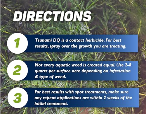 Tsunami DQ Aquatic Herbicide- Quart - 37.3 Percent Diquat Dibromide – Concentrated Aquatic Weed Killer for Lakes and Ponds - Duckweed, Watermeal, Curly Leaf, Pondweed & Many More