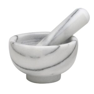 hic kitchen mortar and pestle spice herb grinder pill crusher set, solid fine-quality carrara marble