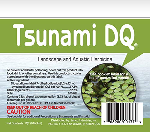 Tsunami DQ Aquatic Herbicide- Quart - 37.3 Percent Diquat Dibromide – Concentrated Aquatic Weed Killer for Lakes and Ponds - Duckweed, Watermeal, Curly Leaf, Pondweed & Many More