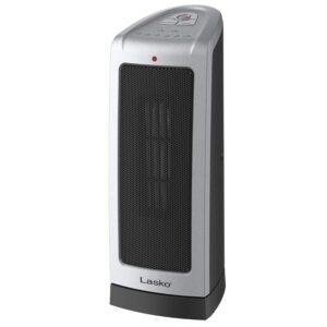 lasko oscillating ceramic tower space heater for home with adjustable thermostat, 2-speeds, 16 inches, silver, 1500w, 5309