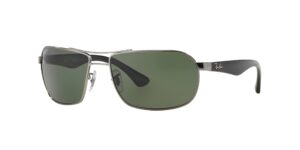 ray-ban rb3492 rectangular sunglasses, gunmetal/crystal green polarized, 62 mm