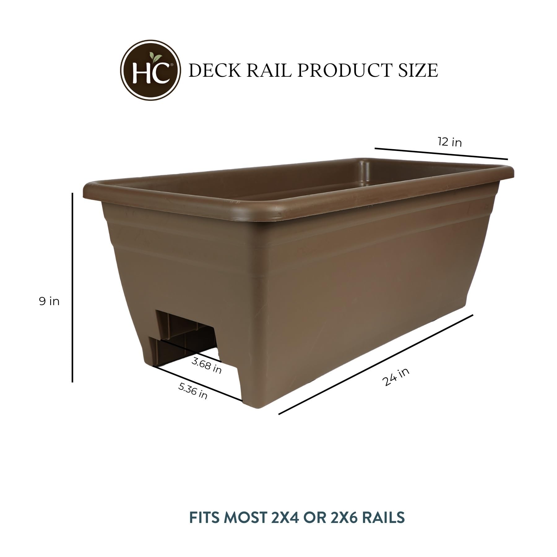 The HC Companies 24 Inch Deck Railing Planter Box - Decorative Lightweight Weatherproof Plastic Plant Pot for Outdoor Balcony, Porch, Garden, Fence, Chocolate