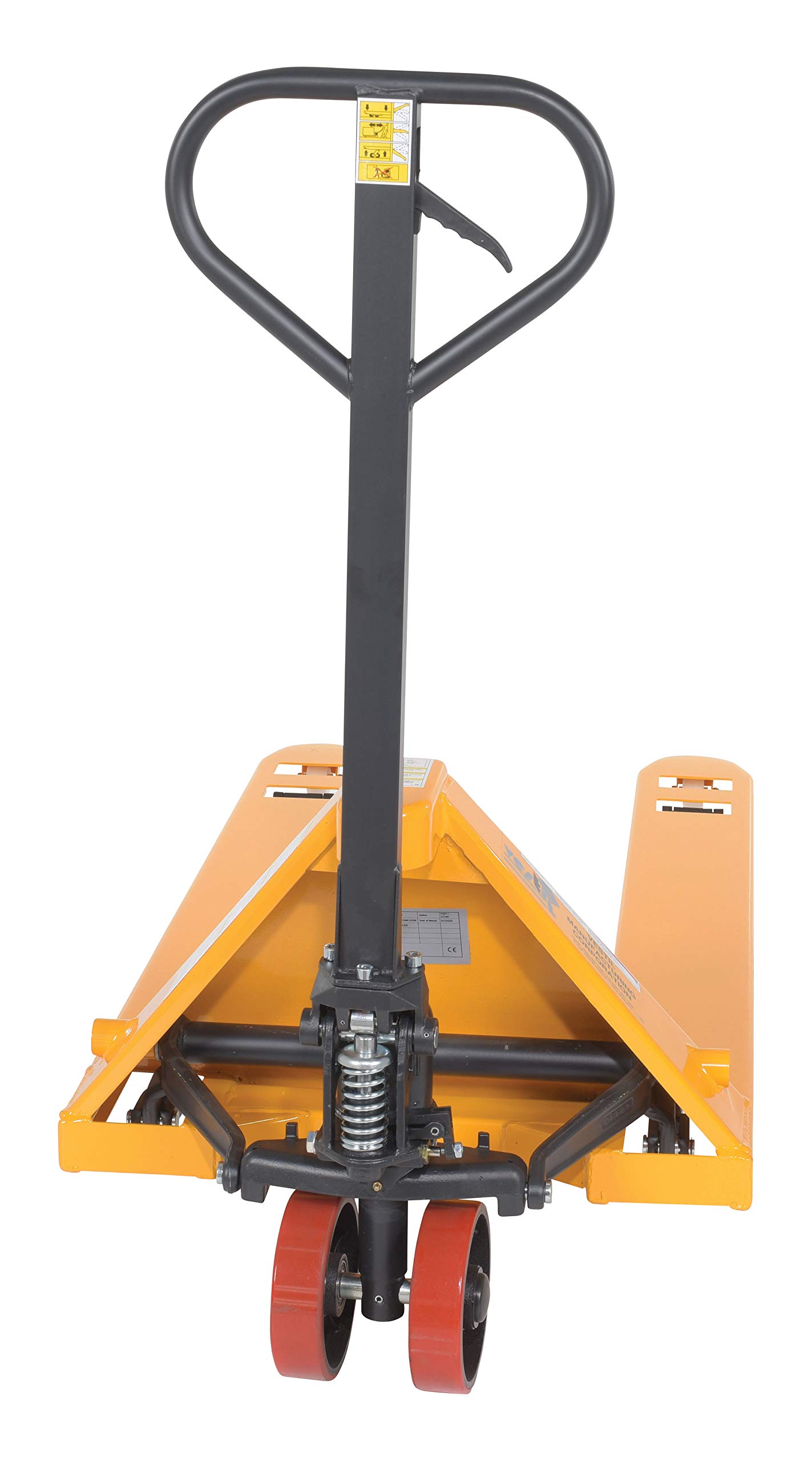 Vestil PM5-2748-Y Yellow Standard Pallet Truck, 5500 lbs Capacity, 48" Length x 27" Width Fork