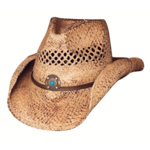 Bullhide Montecarlo Anytime Vented Raffia Western Hat with Turquoise Bead Concho Small/Medium