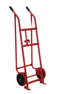 vestil dbt-red steel drum truck with dual handle, polyurethane wheels, 800 lb. load capacity, 60-1/4" length x 13-3/4" width