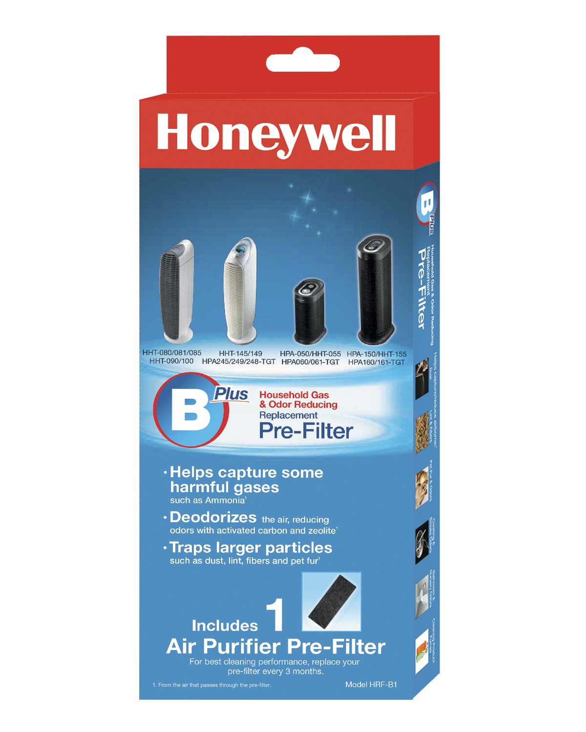 Honeywell HRF-B1 Air Purifier Filter, 1-Pack – Airborne Allergen Air Filter Targets Dust, Wildfire/Smoke, Odors and VOCs