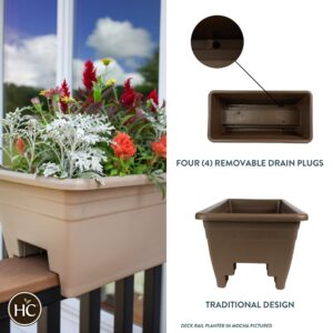 The HC Companies 24 Inch Deck Railing Planter Box - Decorative Lightweight Weatherproof Plastic Plant Pot for Outdoor Balcony, Porch, Garden, Fence, Chocolate