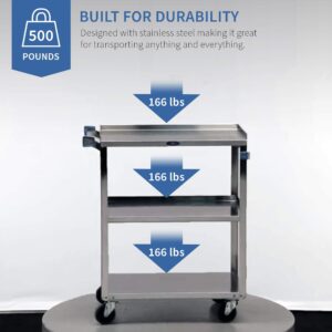 Lakeside 444 Heavy Duty Utility Cart, 3 Shelves, Stainless Steel, 500 lb. Capacity, 22-3/8" x 39-1/4" x 37-1/4"