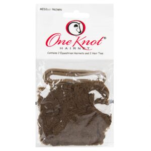 one knot hairnet with 2 comfort equestrian news and 1 matching headband, medium brown