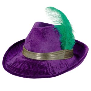 bold and stylish purple mardi gras pimp fedora in fabric with feather - 6"x 14" (pack of 1) - perfect for carnivals & parties