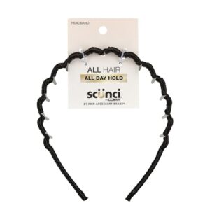 conair scunci effortless beauty zig zag headband - hair accessories for women - hairpin headband - black headband - 1 count