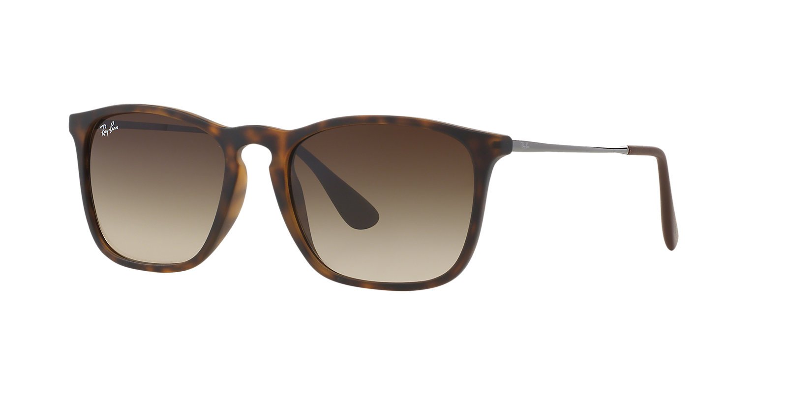 Ray-Ban RB4187 Chris Square Sunglasses, Rubber Havana/Brown Gradient Dark Brown, 54 mm