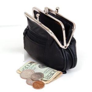 Snow Abonci Women's Leather Mini Wallet ID Credit Cards Cash Coin Holder Case Organizer Puse with Zipper Closures, Black, One Size