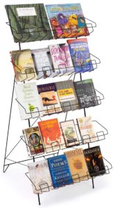 set of two - display rack for books, dvds, greeting cards, etc, 22-1/2 x 24 x 44-1/2 inch, gloss black wire, floor-standing fixture, sign slot