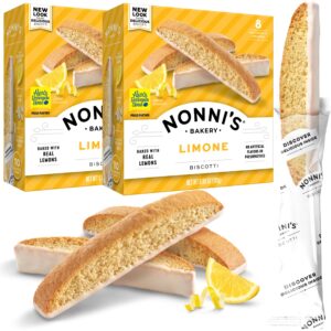 nonni's limone biscotti italian cookies - 2 boxes lemon cookies - biscotti individually wrapped cookies - lemon italian biscotti cookies w/white icing - all natural ingredients - kosher - 6.88 oz