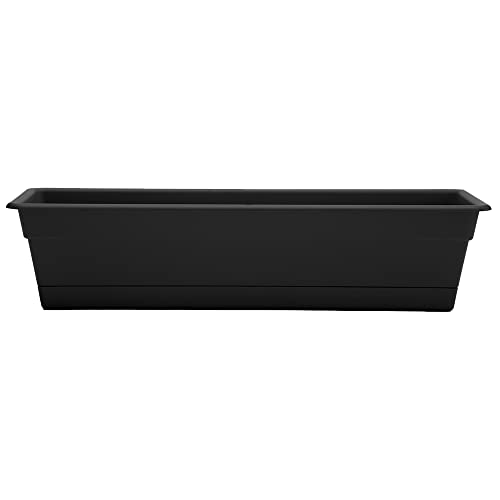 Bloem Dura Cotta Window Box Planter: 24" - Black - with Tray, Weatherproof Resin Box, Removable Tray for Indoor & Outdoor Use, Gardening, 3 Gallon Capacity