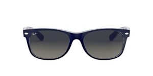 ray-ban rb2132 new wayfarer square sunglasses, matte blue on transparent/light grey gradient dark grey, 52 mm