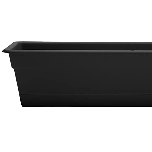 Bloem Dura Cotta Window Box Planter: 24" - Black - with Tray, Weatherproof Resin Box, Removable Tray for Indoor & Outdoor Use, Gardening, 3 Gallon Capacity