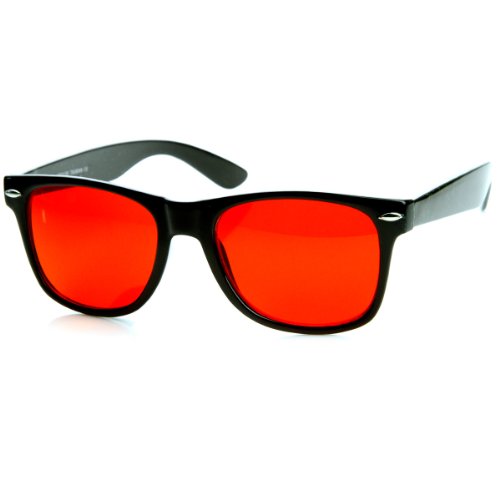 zeroUV Rare Color Tinted Lens Classic Horn Rimmed Sunglasses (Red)