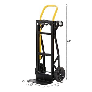 Harper Trucks Heavy Duty Nylon Frame Convertible Hand Truck Dolly Cart with Adjustable Telescopic Frame and Pneumatic Wheels, Black