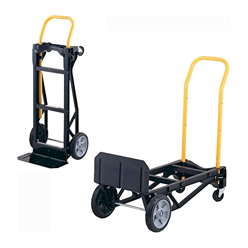 Harper Trucks Heavy Duty Nylon Frame Convertible Hand Truck Dolly Cart with Adjustable Telescopic Frame and Pneumatic Wheels, Black