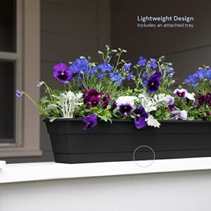 Bloem Dura Cotta Window Box Planter: 24" - Black - with Tray, Weatherproof Resin Box, Removable Tray for Indoor & Outdoor Use, Gardening, 3 Gallon Capacity