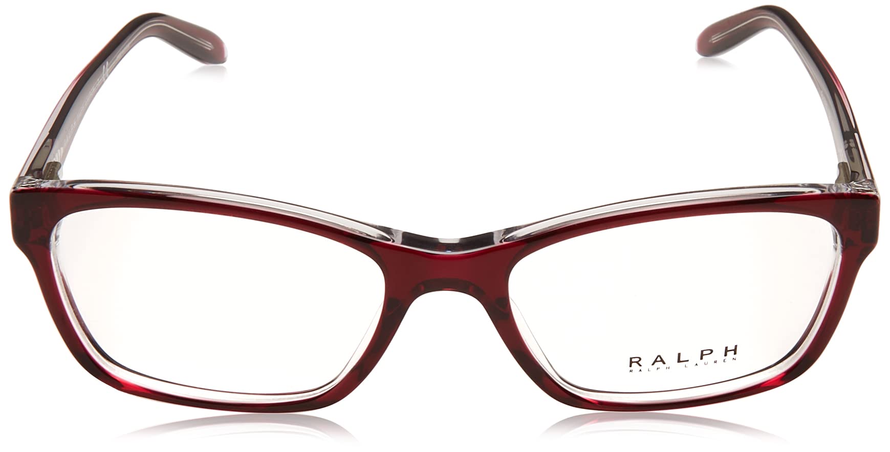 Ralph by Ralph Lauren Women's RA7039 Square Prescription Eyewear Frames, Shiny Transparent Red/Demo Lens, 53 mm